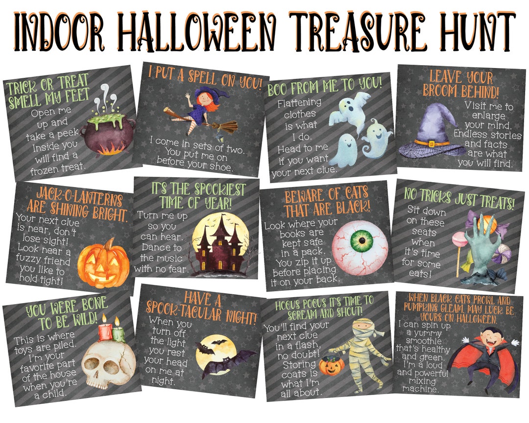 Indoor Halloween Treasure Hunt Clues Halloween Scavenger - Etsy
