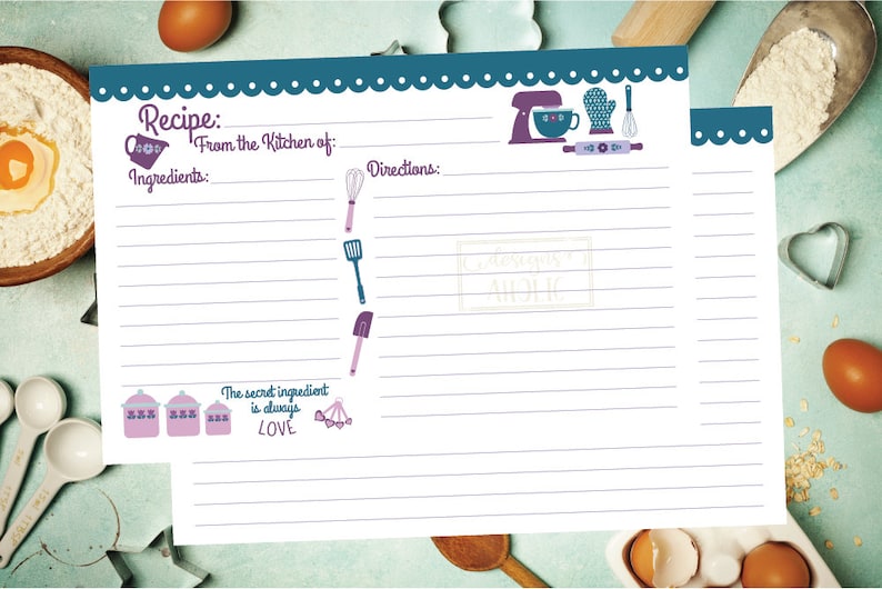 Pampered Chef Recipe Card Printable, Kitchen Bridal Shower Recipe Card ...