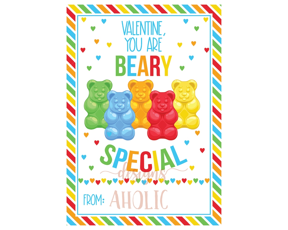 Gummy Bear Valentine Cards Gummy Bear Valentines Gummy - Etsy