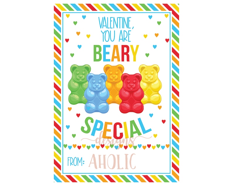 Gummy Bear Valentine Cards Gummy Bear Valentines Gummy - Etsy