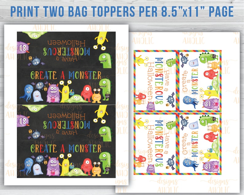 Create a Monster Bag Topper Label Treat Bag Make a Monster - Etsy