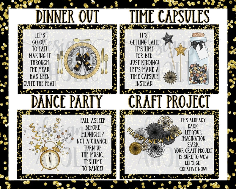 New Years Eve Countdown Time and Activity Cards - New Years Eve Countdown Clocks - New Years Eve ...