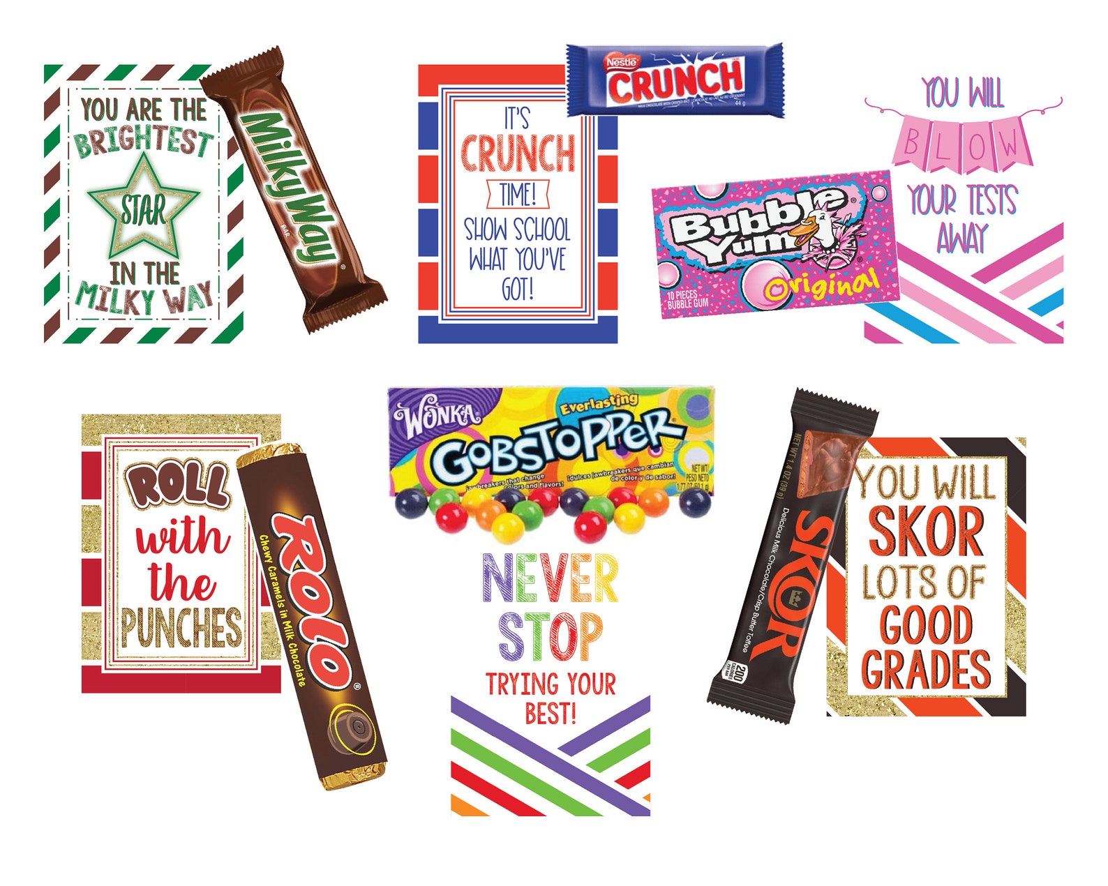 Student Candy Gift Tag Printables College Care Package Gift Tags Back ...