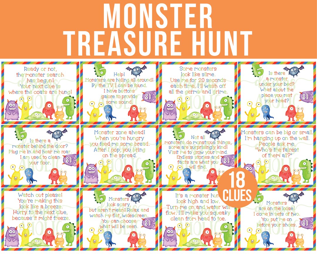 Monster Treasure Hunt Monster Scavenger Hunt Monster Party Games ...