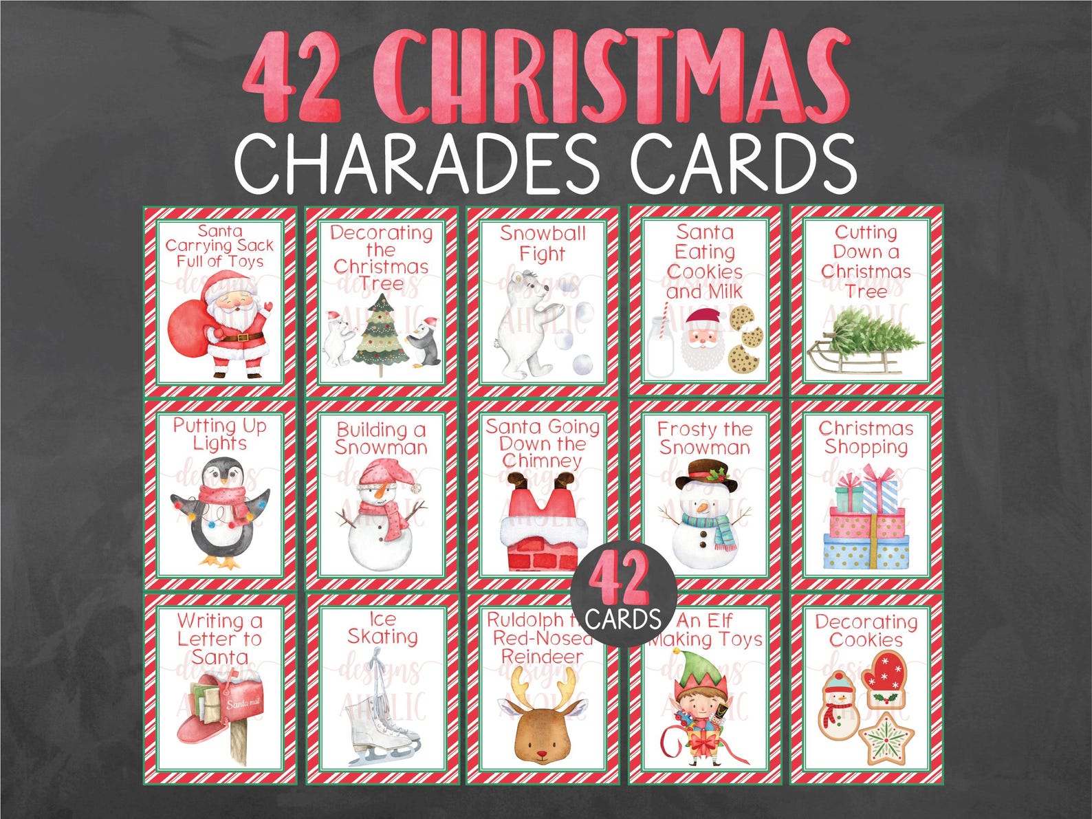 Christmas Charades - 42 Christmas Charades Cards - Christmas Game ...