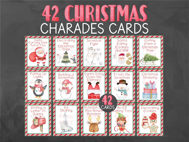 Christmas Charades - 42 Christmas Charades Cards - Christmas Game ...