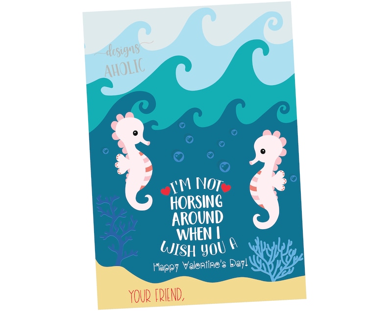 Sea Creature Valentines Day Cards Crab Valentines Turtle | Etsy