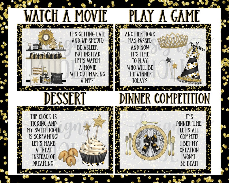 New Years Eve Countdown Time and Activity Cards - New Years Eve Countdown Clocks - New Years Eve ...