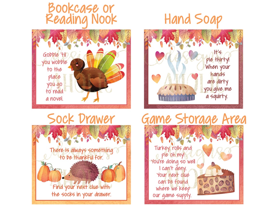Thanksgiving Treasure Hunt Clues Thanksgiving Scavenger Hunt | Etsy