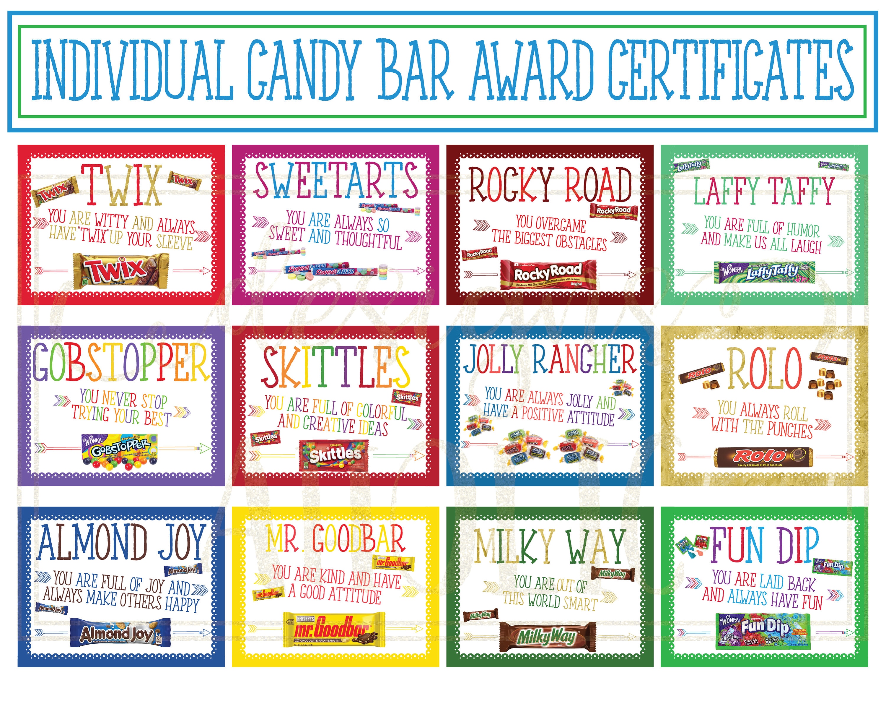 25 Individual Candy Bar Awards Candy Bar Award Certificates - Etsy ...