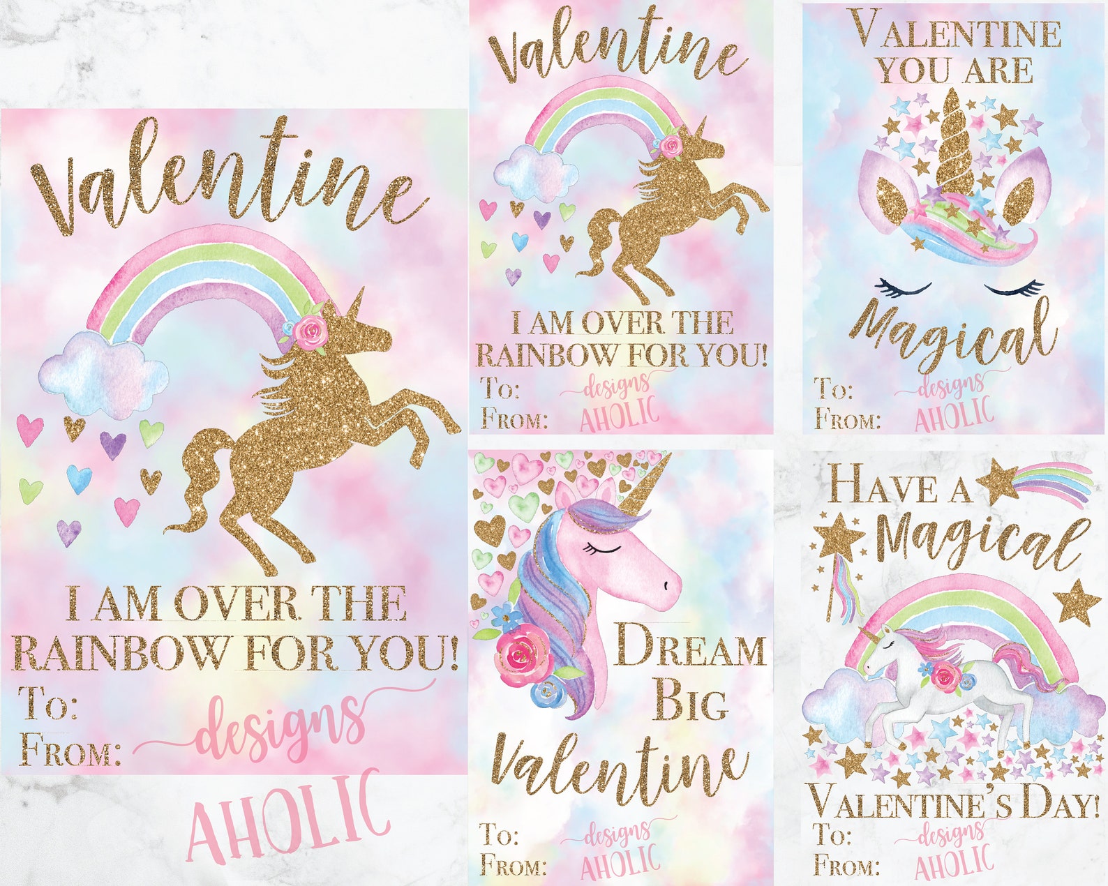 Unicorn Valentines Day Cards Unicorn Valentines Unicorn - Etsy