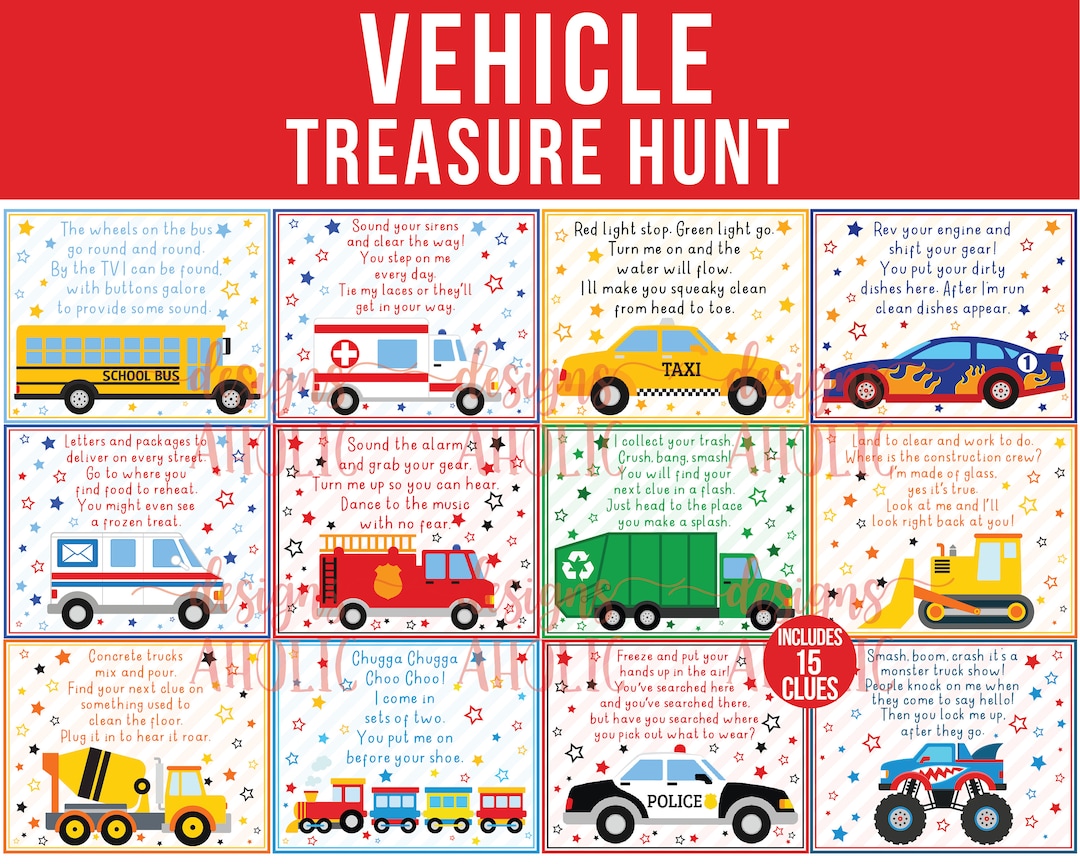 Vehicle Treasure Hunt Truck Treasure Hunt Transportation Treasure Hunt ...