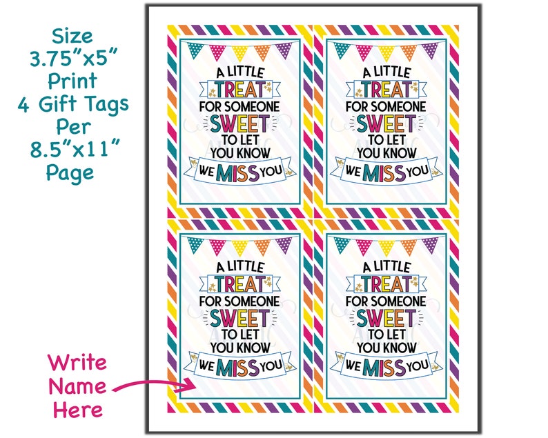 Thank You Treat Gift Tag Thank You Candy Gift Tag Miss You - Etsy