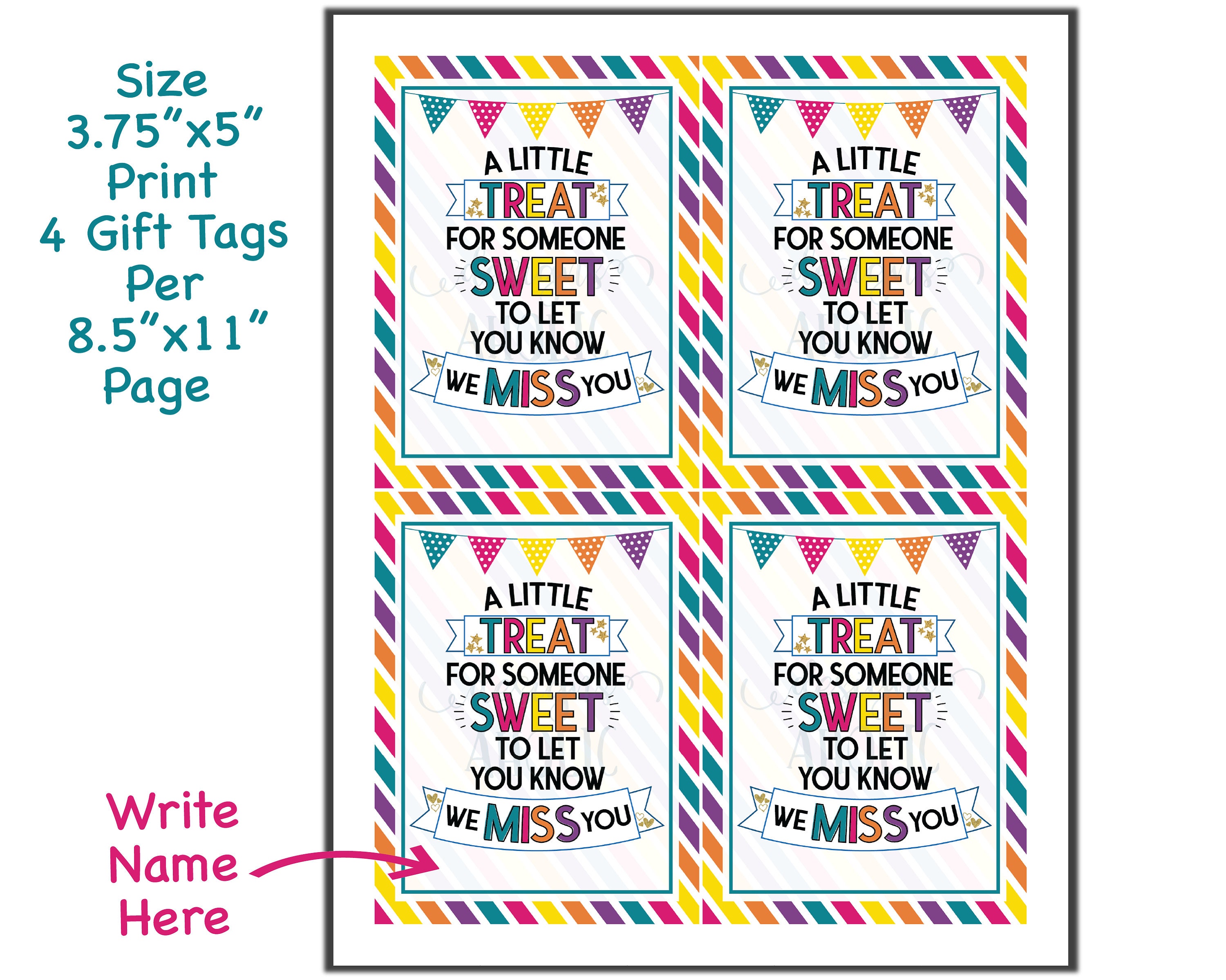 Thank You Treat Gift Tag Thank You Candy Gift Tag Miss You | Etsy