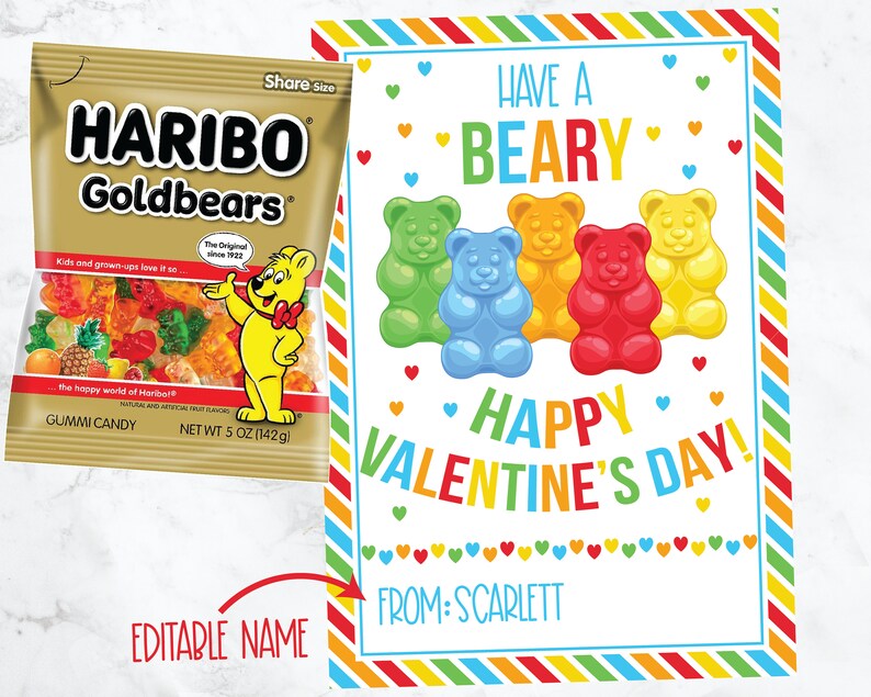 Gummy Bear Valentine Cards Gummy Bear Valentines Gummy - Etsy