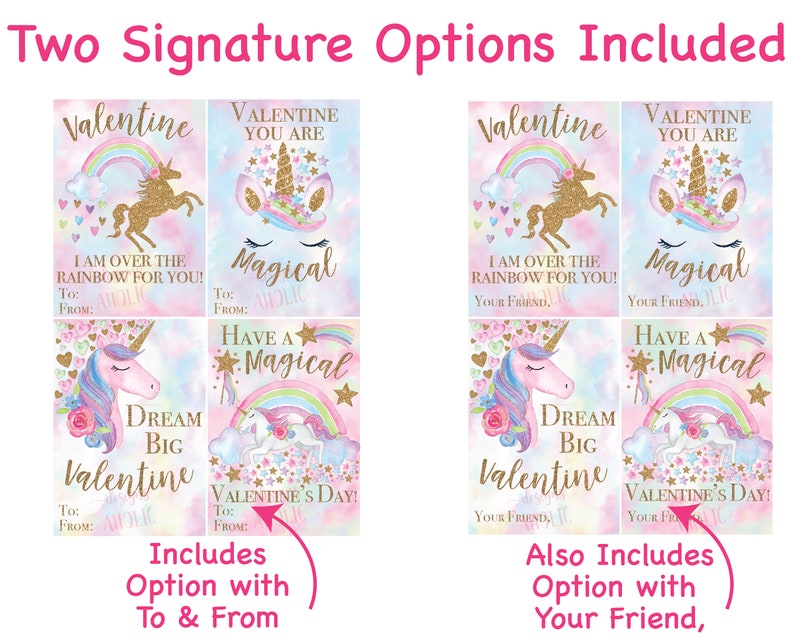 Unicorn Valentines Day Cards Unicorn Valentines Unicorn - Etsy