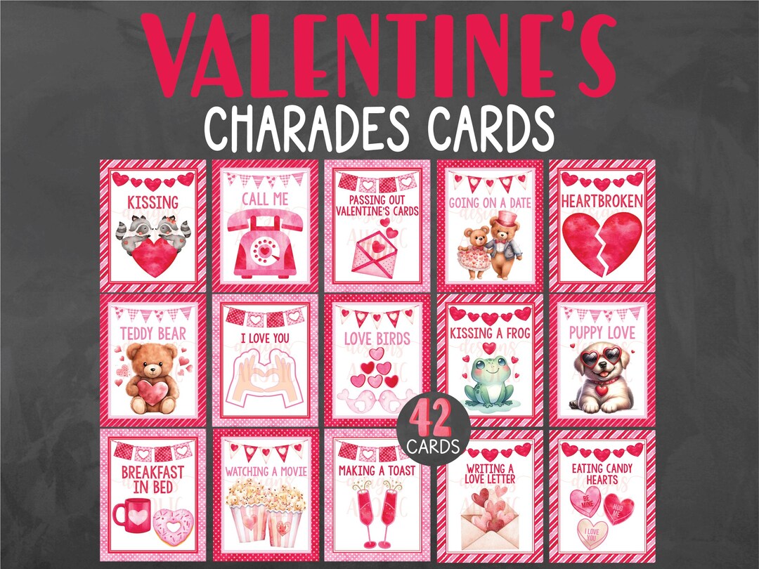 Valentine's Day Charades - 42 Valentine's Day Charades Cards ...