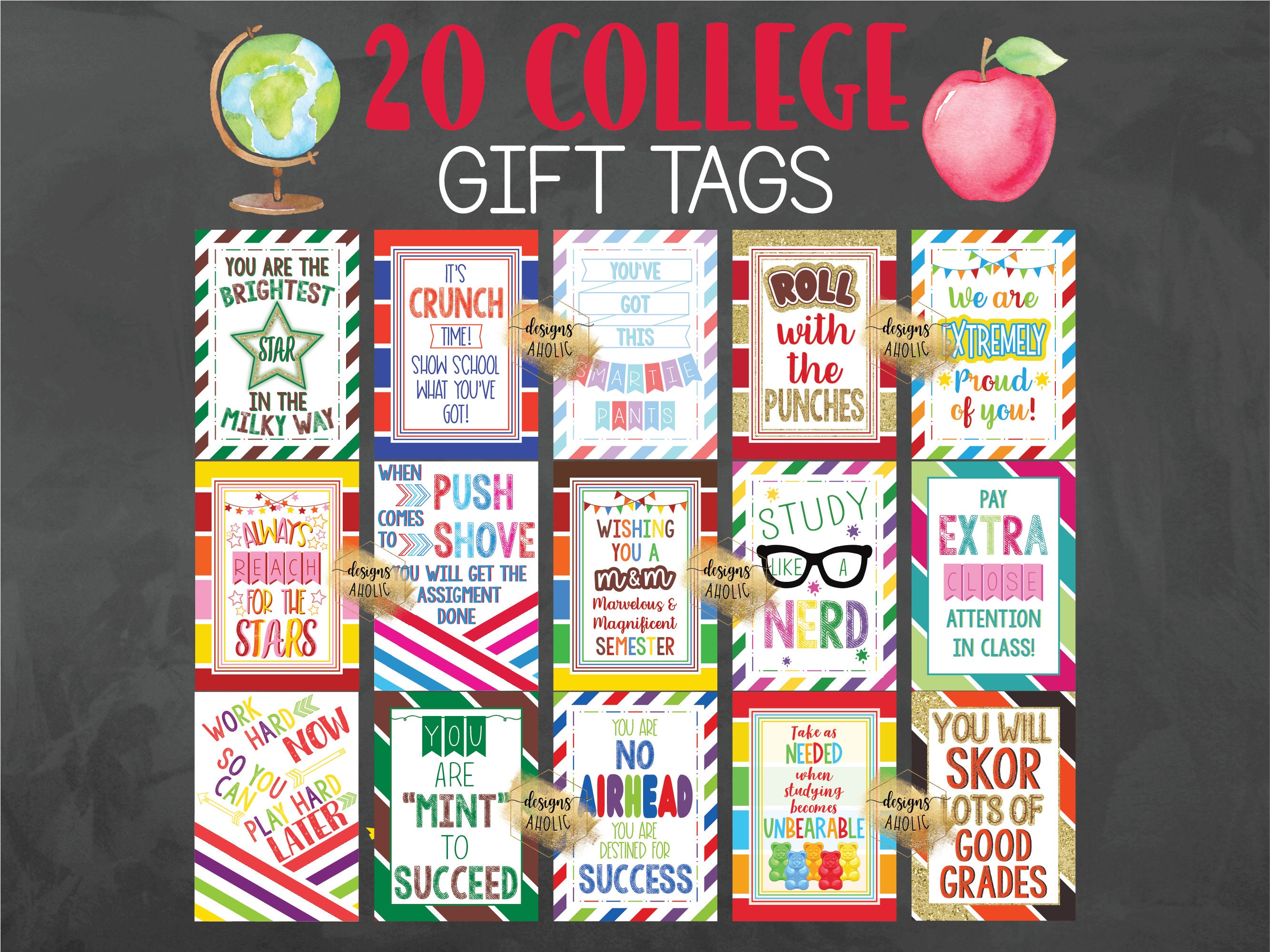 College Student Candy Gift Tag Printables - College Care Package Gift ...