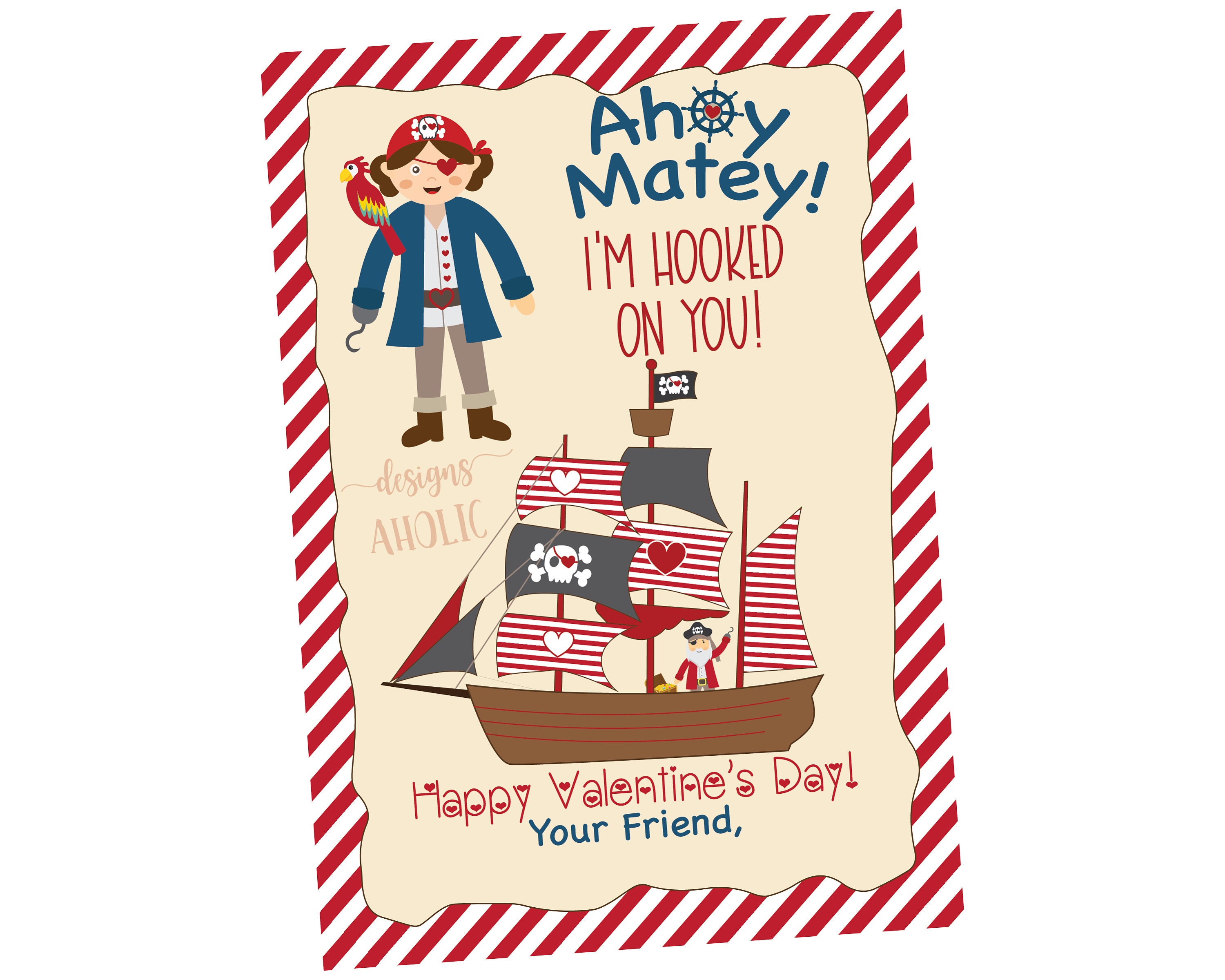 Chips Ahoy Valentine Cards Pirate Valentine Cards Girl | Etsy