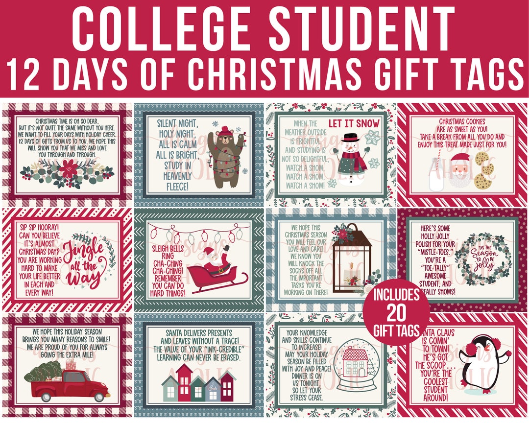 12 Days of Christmas College Student Gift Tags College - Etsy