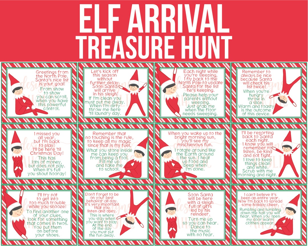 Elf Treasure Hunt Elf Arrival Activity Christmas Elf Treasure Hunt Elf ...