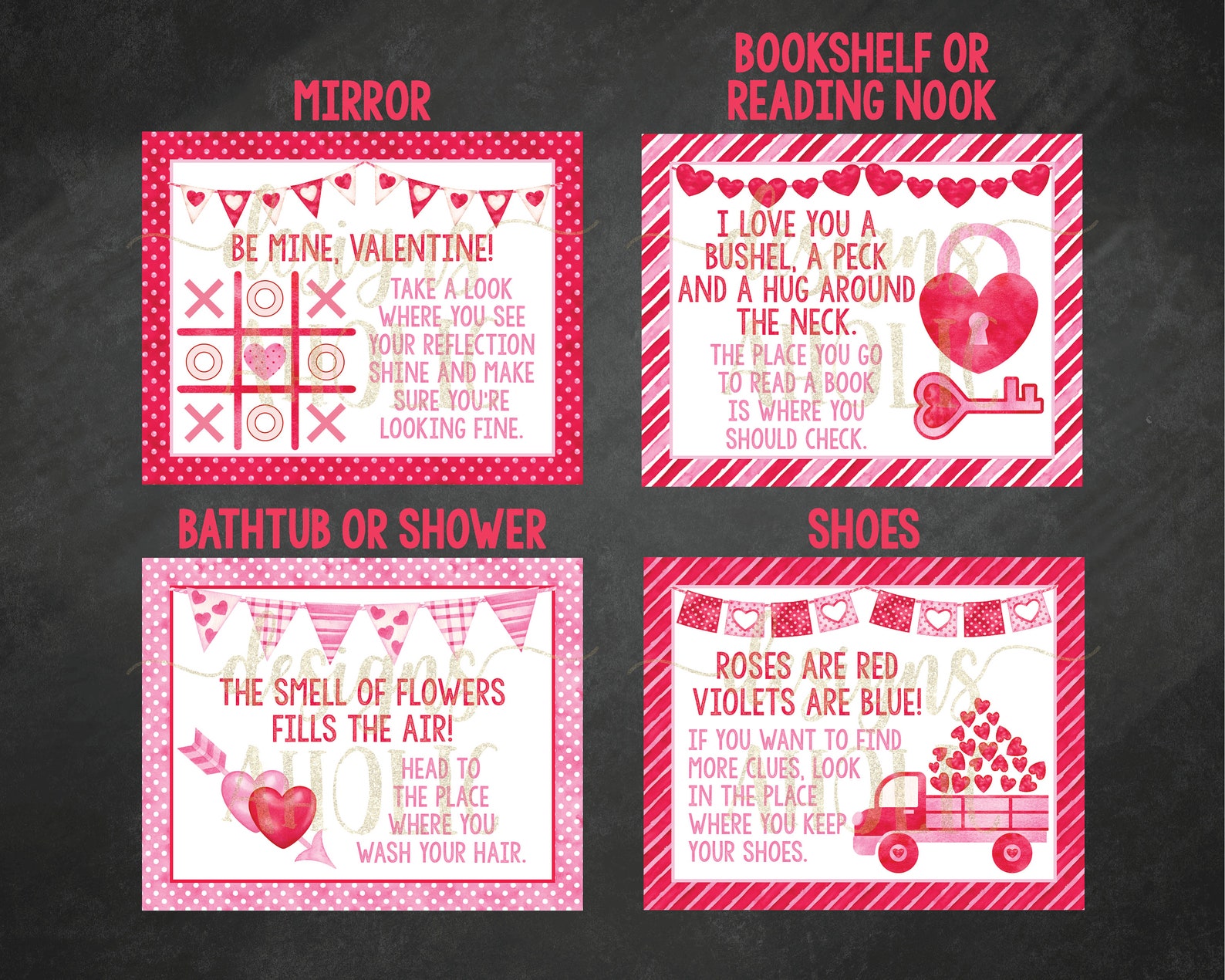 Valentine's Day Treasure Hunt Clues Valentines Scavenger | Etsy