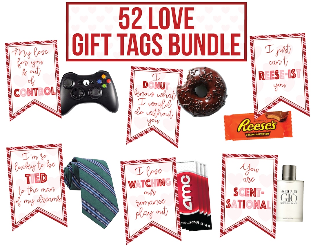 52 Love Gift Tag Bundle - 14 Days of Valentines Day - Candy Love Gift ...