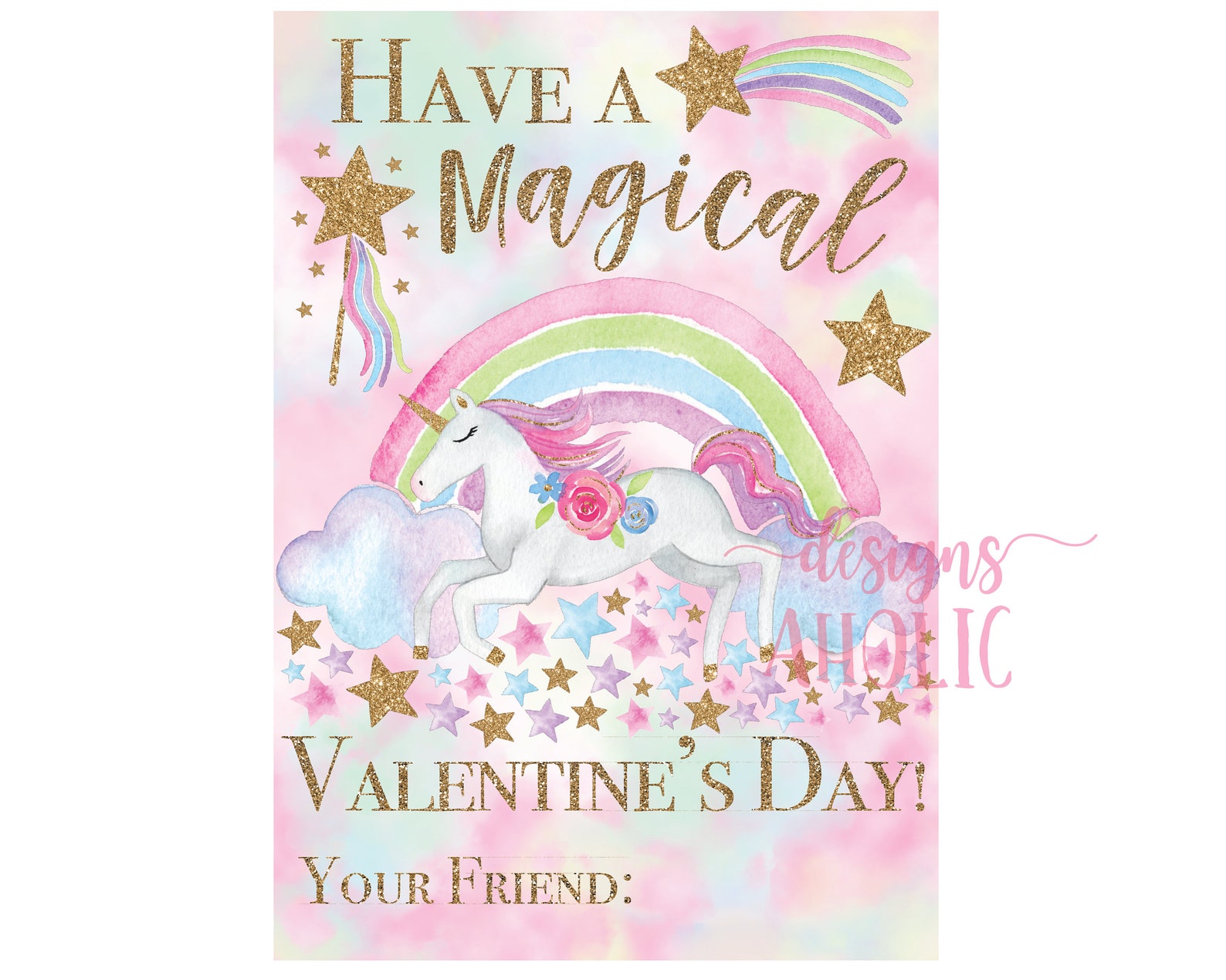 Unicorn Valentines Day Cards Unicorn Valentines Unicorn - Etsy