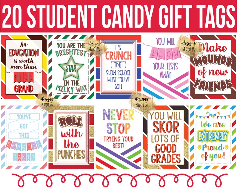 Student Candy Gift Tag Printables College Care Package Gift - Etsy