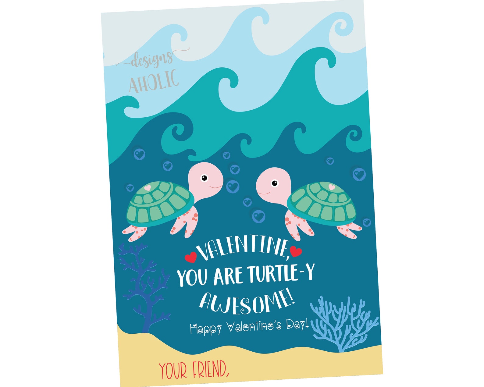 Sea Creature Valentines Day Cards - Crab Valentines - Turtle Valentines ...