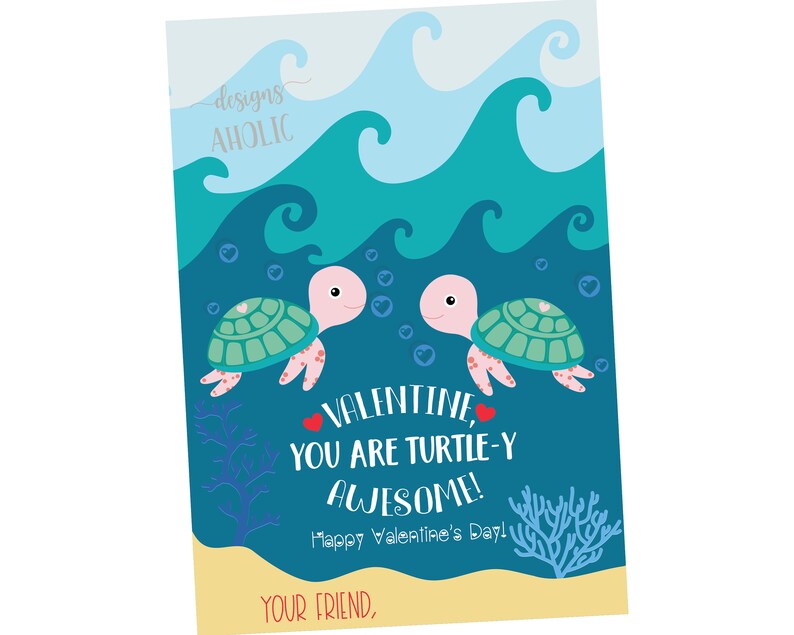 Sea Creature Valentines Day Cards Crab Valentines Turtle - Etsy