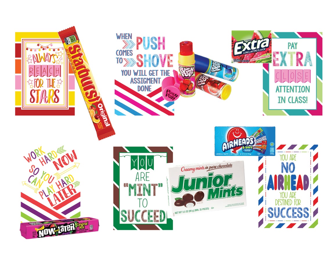 Student Candy Gift Tag Printables College Care Package Gift - Etsy
