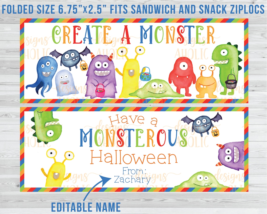 Create a Monster Bag Topper Label Treat Bag Make a Monster - Etsy