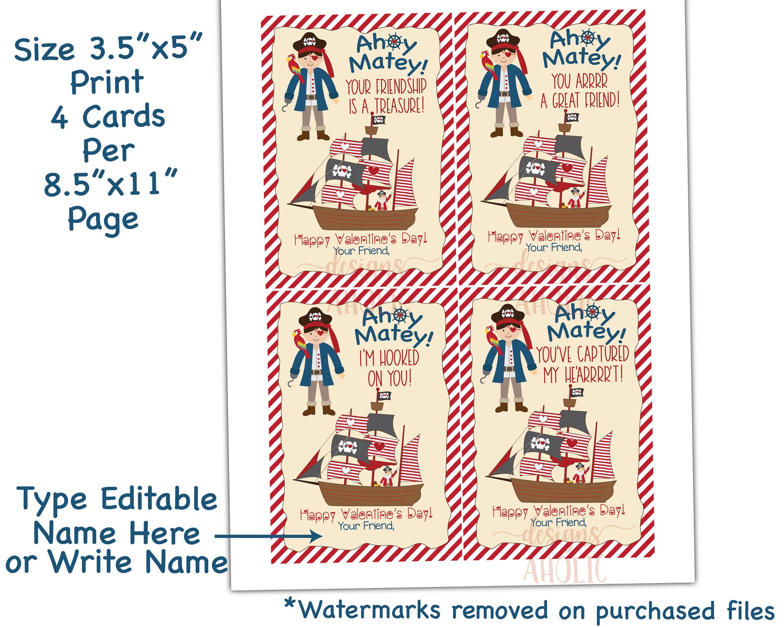 Chips Ahoy Valentine Cards Pirate Valentine Cards Boy Pirate Valentines ...