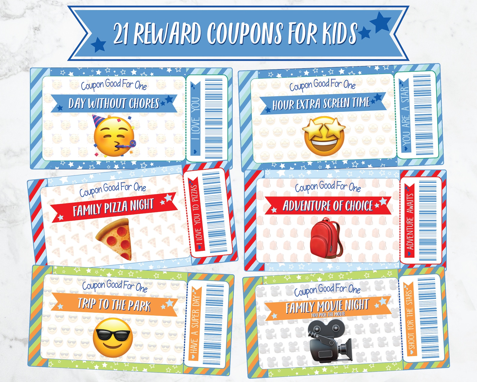 Printable Emoji Reward Coupons for Kids - Kid Reward Coupons - Gift ...