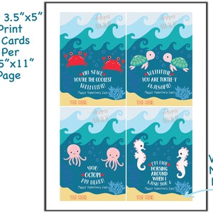Sea Creature Valentines Day Cards - Crab Valentines - Turtle Valentines ...