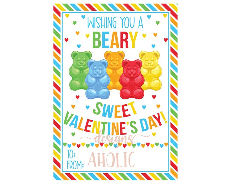 Gummy Bear Valentine Cards Gummy Bear Valentines Gummy - Etsy