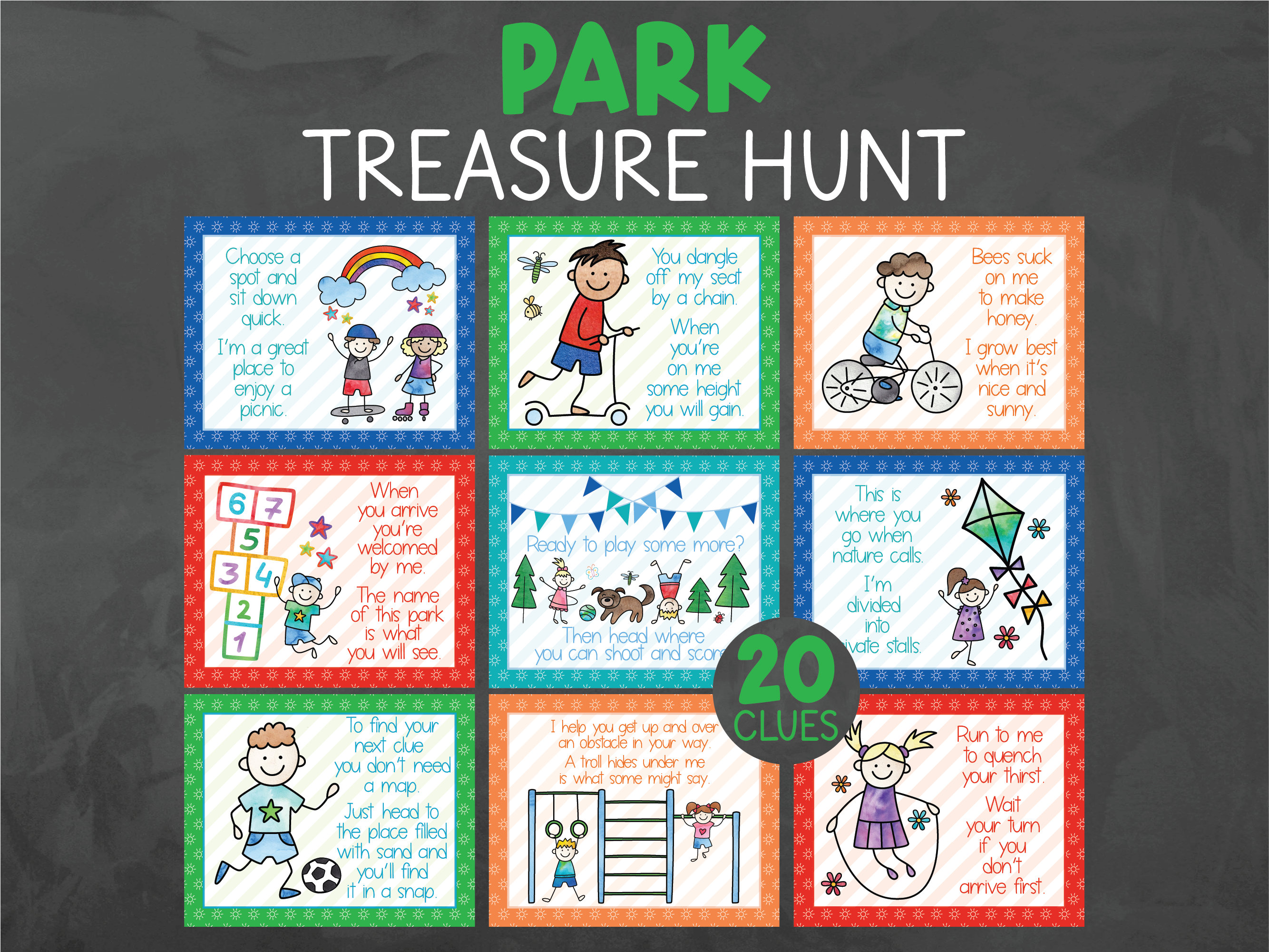 Park Treasure Hunt Clues - Playground Scavenger Hunt - Playground ...