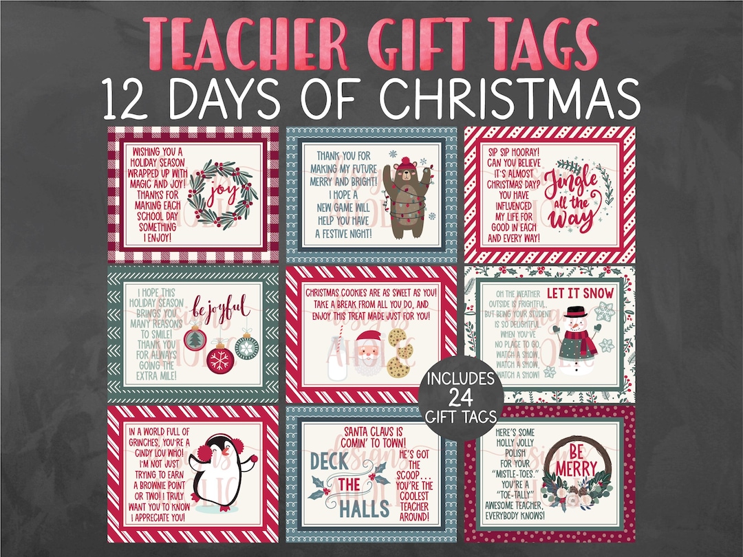 12 Days of Christmas Teacher Gift Tags - Teacher 12 Days of Christmas ...