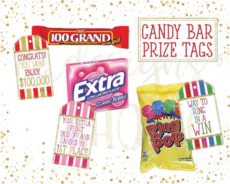 9 Candy Bar Party Prize Tags - Party Favor Gift Tags - Party Game ...