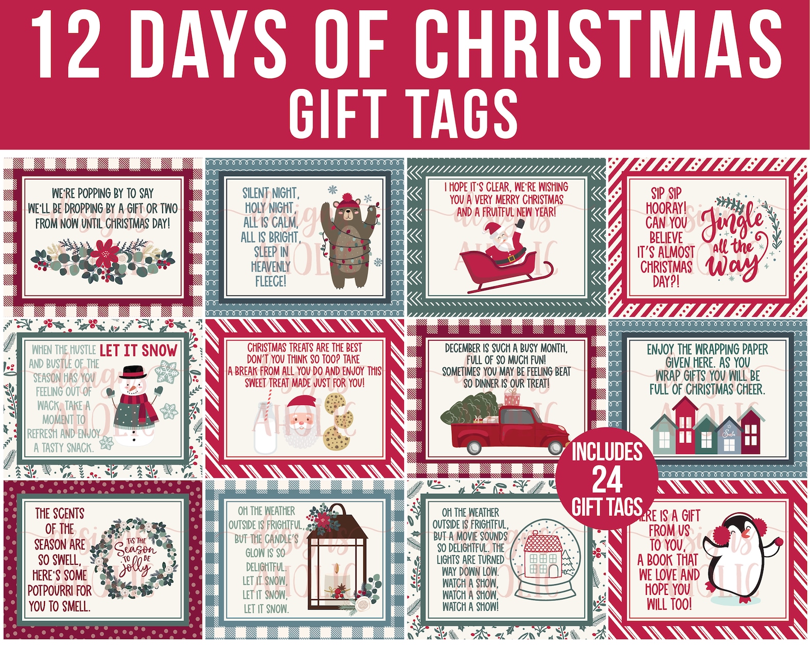 12 Days of Christmas Gift Tags Printable 12 Days of - Etsy