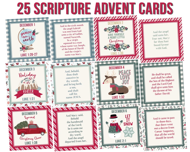 Christmas Scripture Advent Calendar Cards Printable - Etsy
