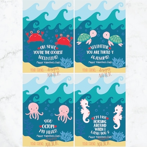 Sea Creature Valentines Day Cards - Crab Valentines - Turtle Valentines ...