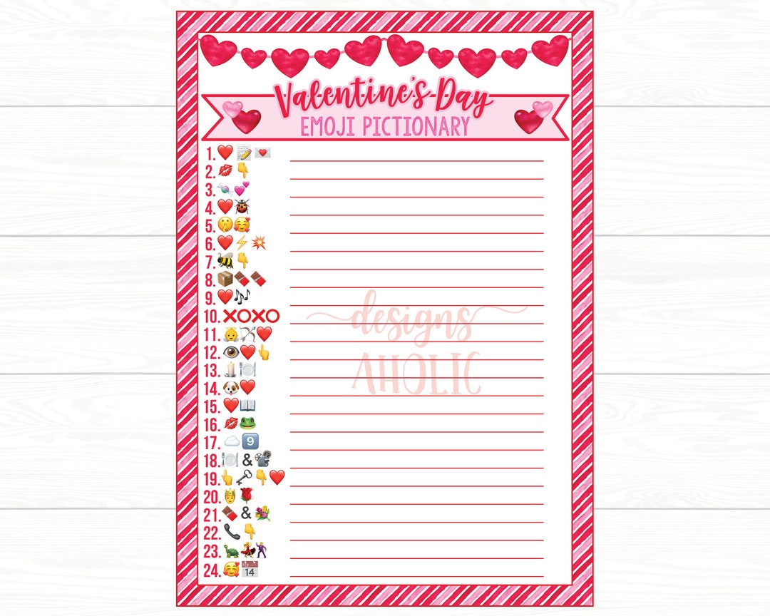 Valentine's Day Emoji Pictionary - Valentine's Day Printable Game ...