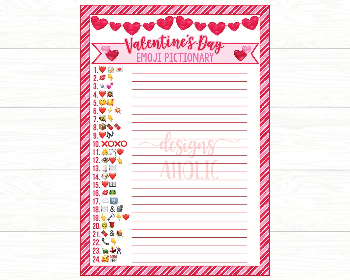 Valentine's Day Emoji Pictionary - Valentine's Day Printable Game ...