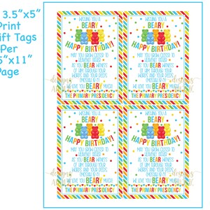 Primary Birthday Gift Tag Gummy Bears - Primary Birthday Gift Printable ...