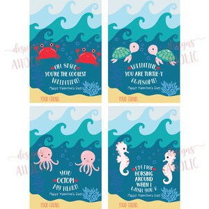 Sea Creature Valentines Day Cards Crab Valentines Turtle | Etsy