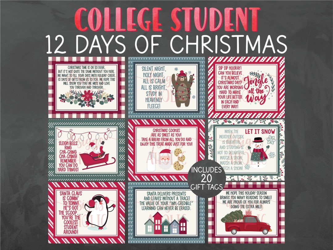 12 Days of Christmas College Student Gift Tags - College Student 12 ...