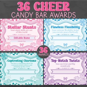 36 Cheer Team Candy Bar Award Certificates - Cheerleader Candy Bar ...