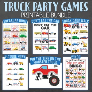 Truck Birthday Party Game Bundle - Vehicle Birthday Party Games - Car ...
